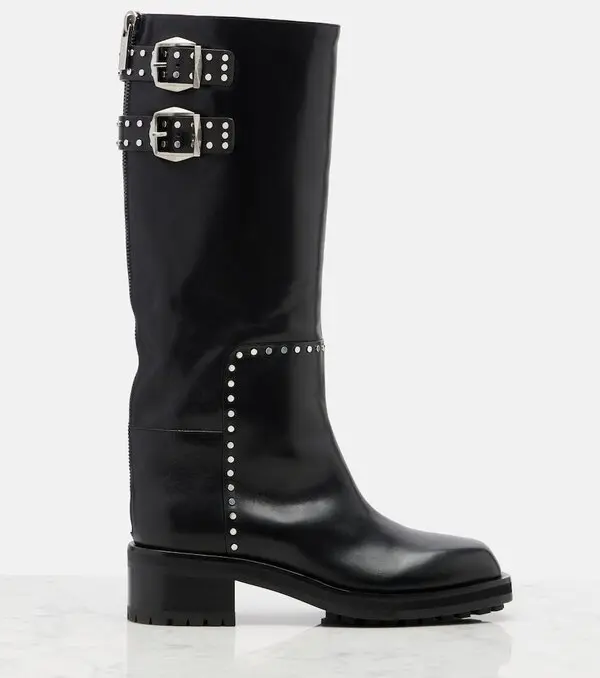 JIMMY CHOO Brooklyn Leather Biker Boots - Black