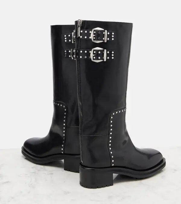 JIMMY CHOO Brooklyn Leather Biker Boots - Black