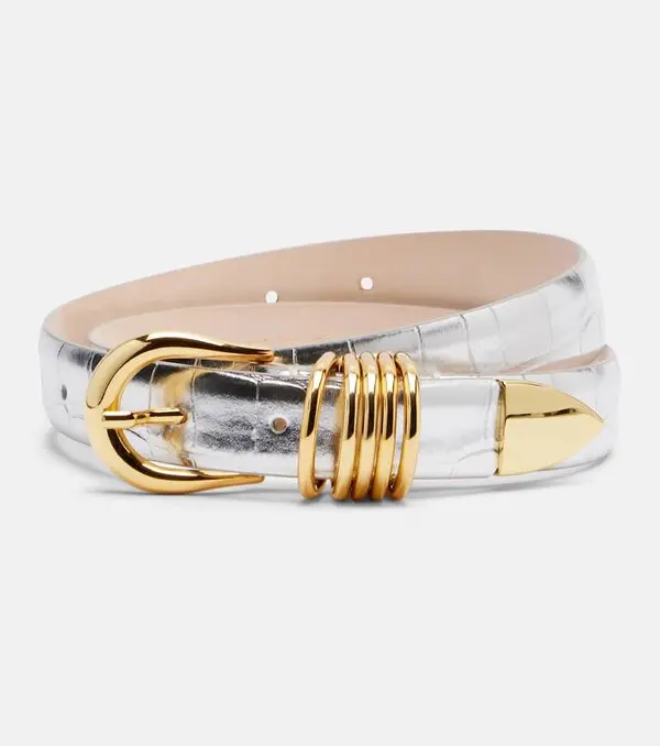 DEHANCHE Déhanche Hollyhock Croc-effect Mirrored Leather Belt - Silver