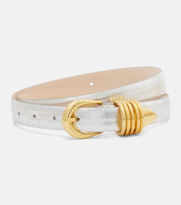 DEHANCHE Déhanche Hollyhock Croc-effect Mirrored Leather Belt - Silver