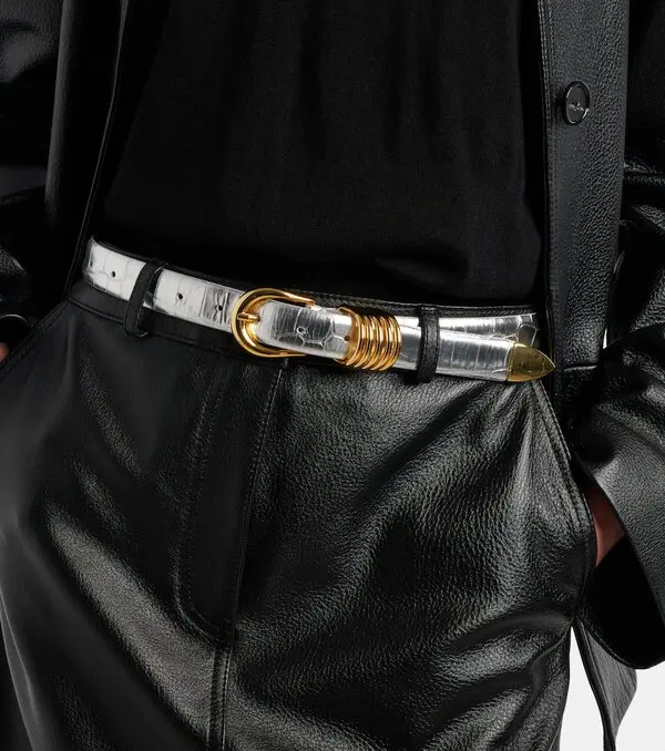 DEHANCHE Déhanche Hollyhock Croc-effect Mirrored Leather Belt - Silver