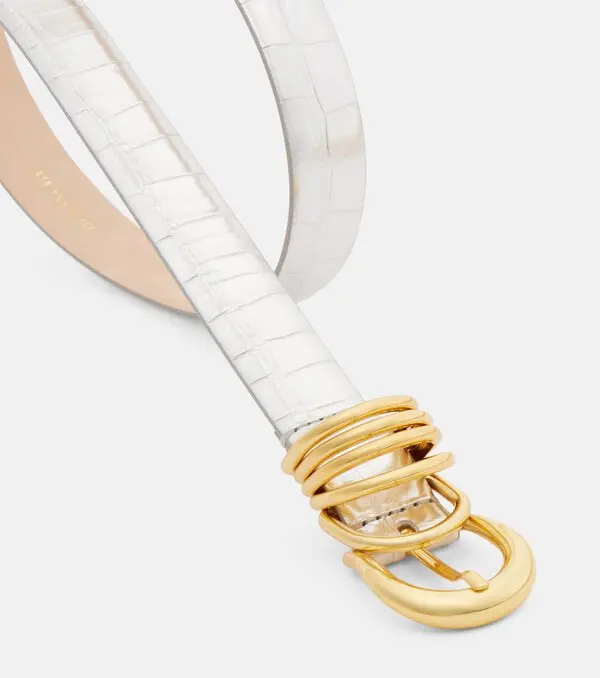 DEHANCHE Déhanche Hollyhock Croc-effect Mirrored Leather Belt - Silver
