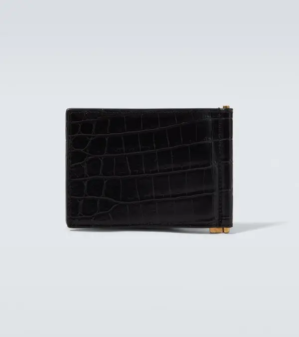 Saint Laurent Tiny Cassandre Croc-effect Leather Wallet - Black