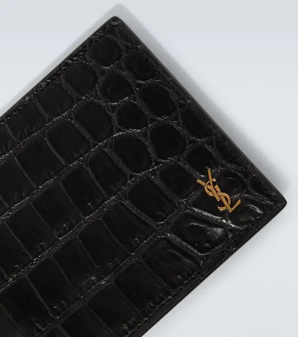 Saint Laurent Tiny Cassandre Croc-effect Leather Wallet - Black