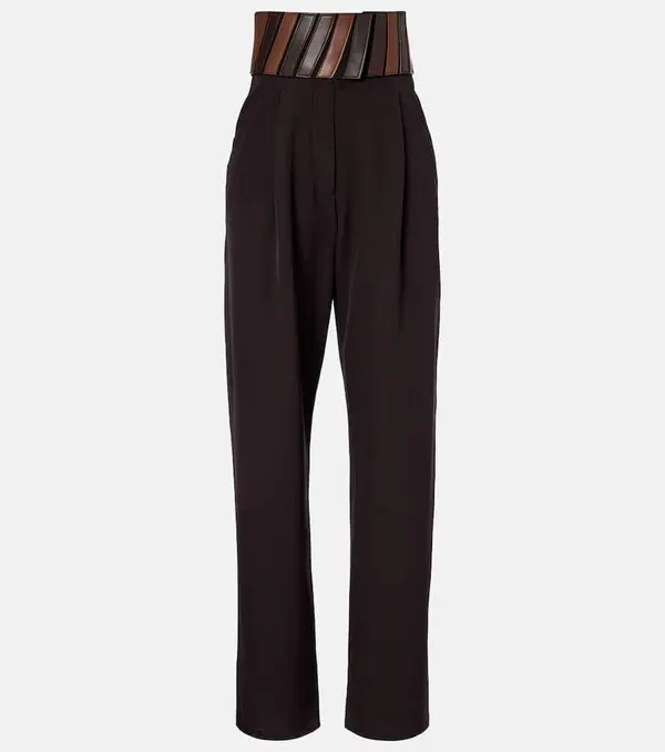 Alaïa Leather-trimmed Wool Straight Pants