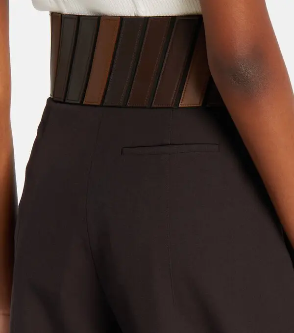 Alaïa Leather-trimmed Wool Straight Pants