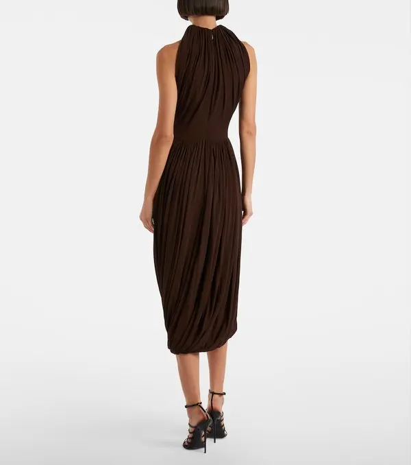 Alaïa Gathered Pleated Halterneck Midi Dress - Brown