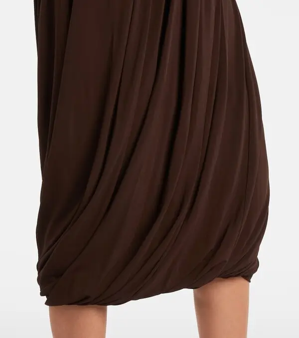 Alaïa Gathered Pleated Halterneck Midi Dress - Brown