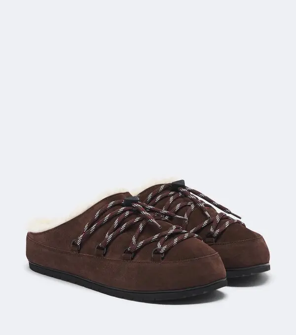 Prada Shearling-lined Suede Mules - Brown