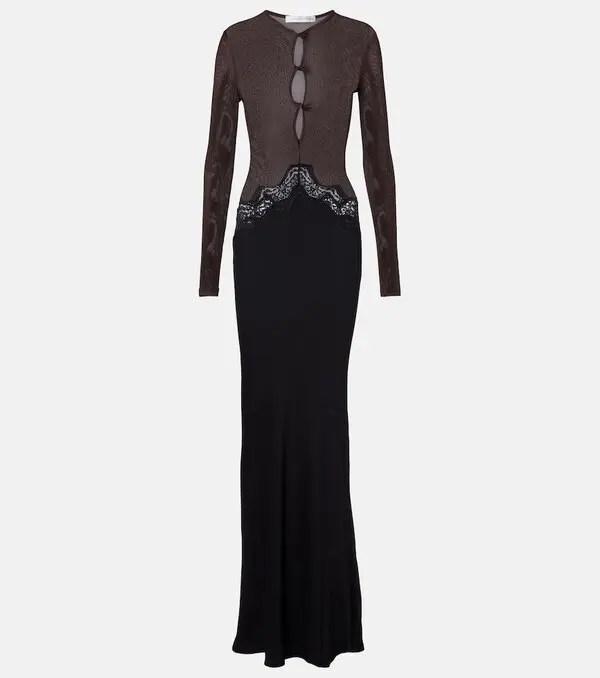 Christopher Esber Cutout Lace-trimmed Gown - Black