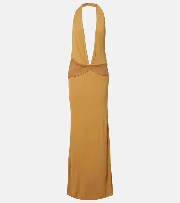 Christopher Esber Suede-trimmed Jersey Gown - Beige