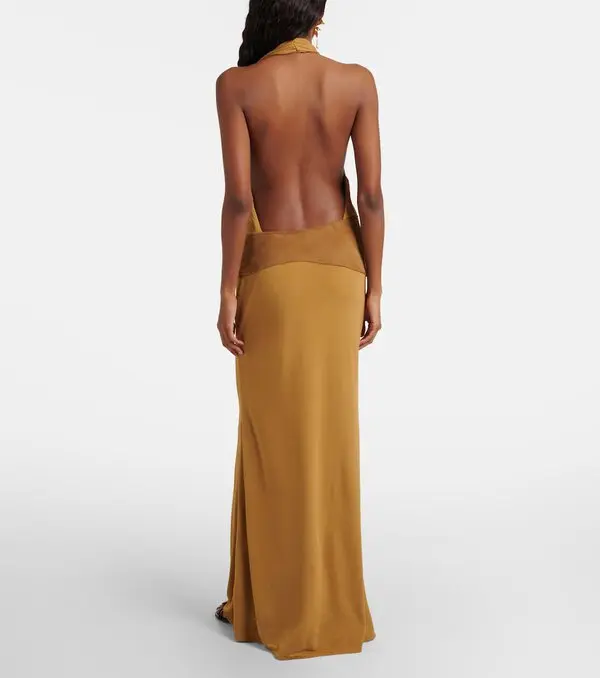 Christopher Esber Suede-trimmed Jersey Gown