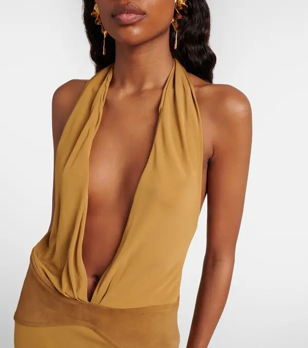 Christopher Esber Suede-trimmed Jersey Gown