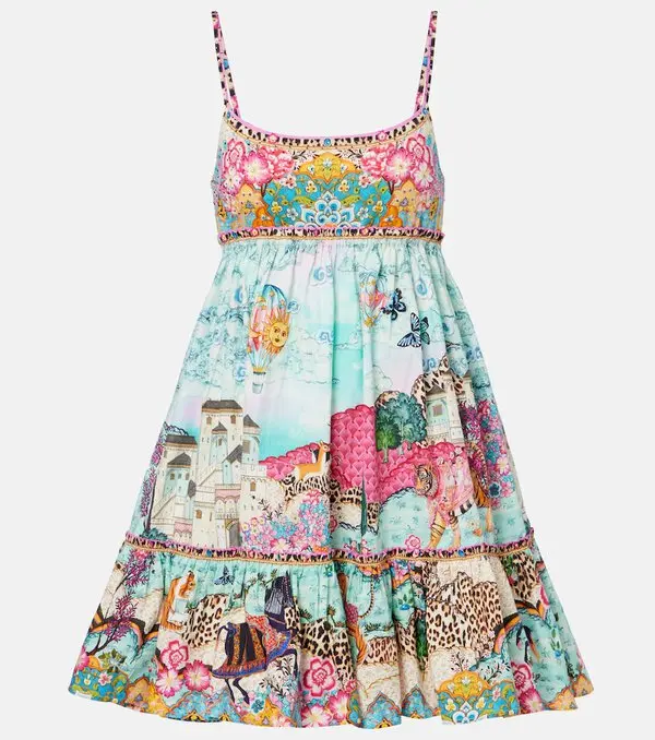 Camilla Gathered Printed Mini Dress - Multicoloured