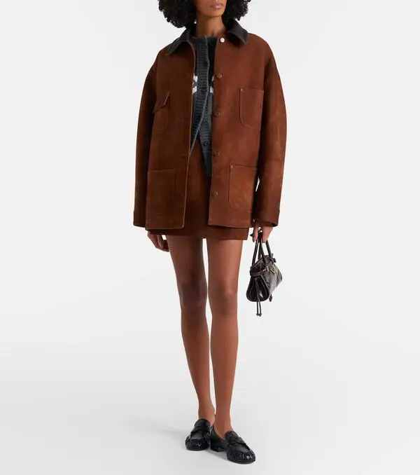 Prada Leather-trimmed Suede Field Jacket - Brown
