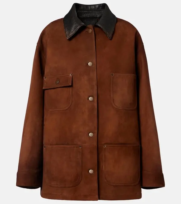Prada Suede Field Jacket With Leather Trim - Brown