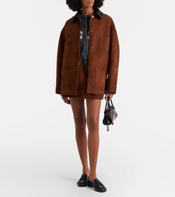 Prada Suede Field Jacket With Leather Trim - Brown