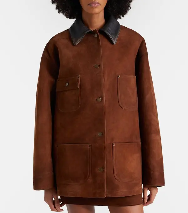 Prada Suede Field Jacket With Leather Trim - Brown