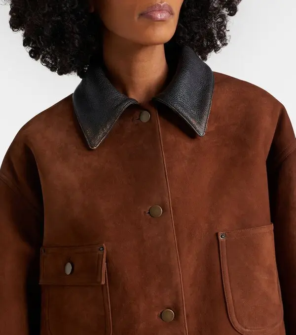 Prada Suede Field Jacket With Leather Trim - Brown