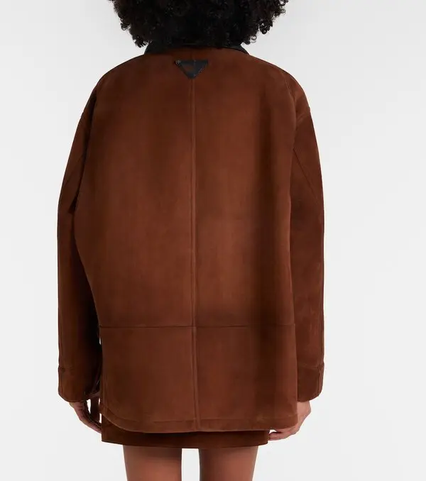 Prada Suede Field Jacket With Leather Trim - Brown