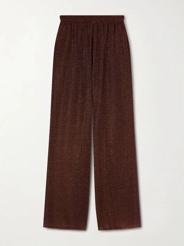 Oseree Lumière Metallic Stretch-knit Wide-leg Pants - Brown