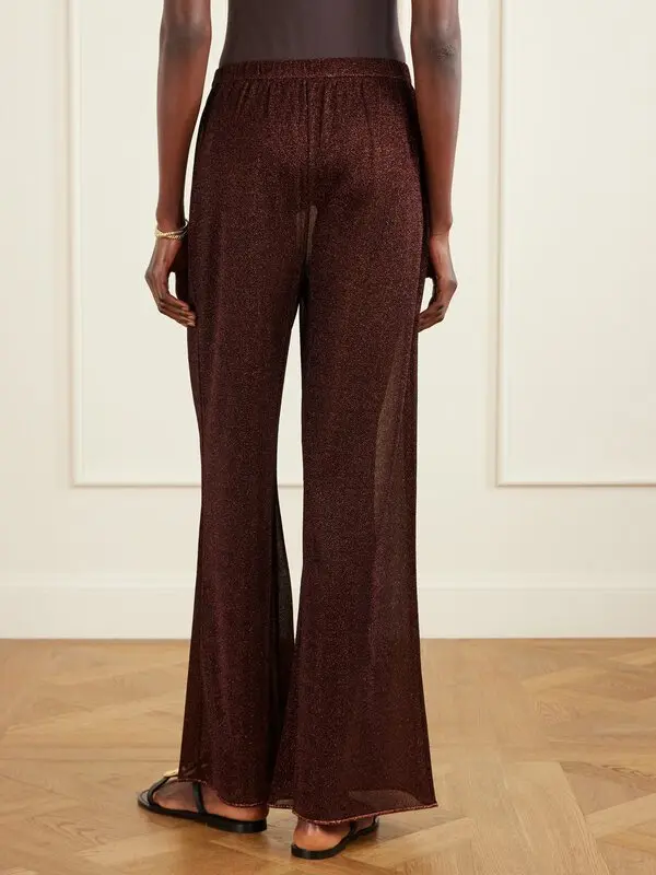 Oseree Lumière Metallic Stretch-knit Wide-leg Pants - Brown