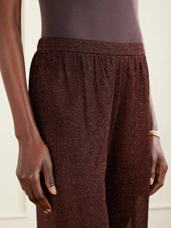 Oseree Lumière Metallic Stretch-knit Wide-leg Pants - Brown
