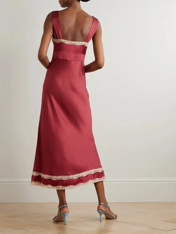 Rixo Lucie Lace-Trimmed Crepe De Chine Midi Dress - Pink | Editorialist