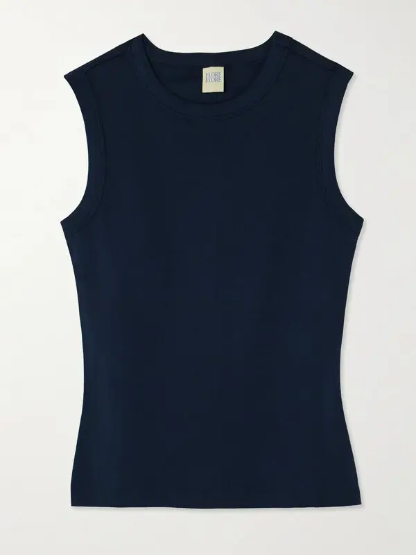 FLORE FLORE Esmé Ribbed Organic Cotton-jersey Tank - Blue