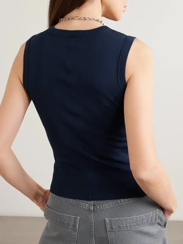 FLORE FLORE Esmé Ribbed Organic Cotton-jersey Tank - Blue