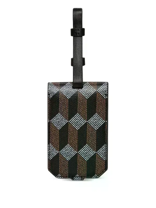 AU DEPART Geometric Print Leather Luggage Tag