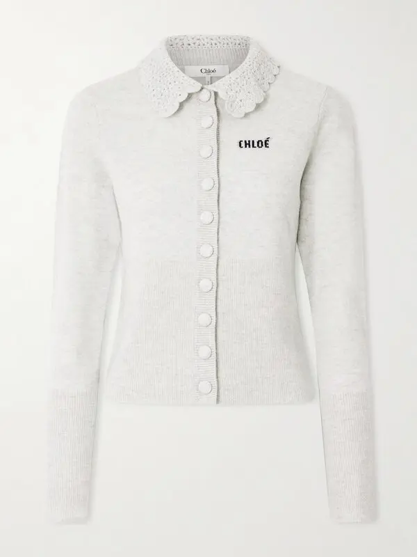 Chloé Crochet-trimmed Wool Cardigan - Gray
