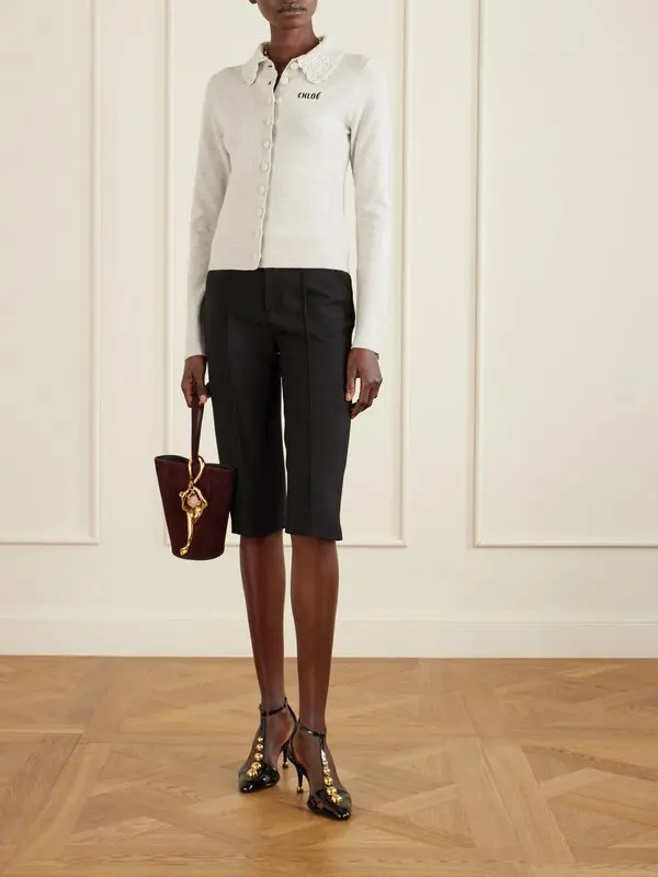 Chloé Crochet-trimmed Wool Cardigan - Gray