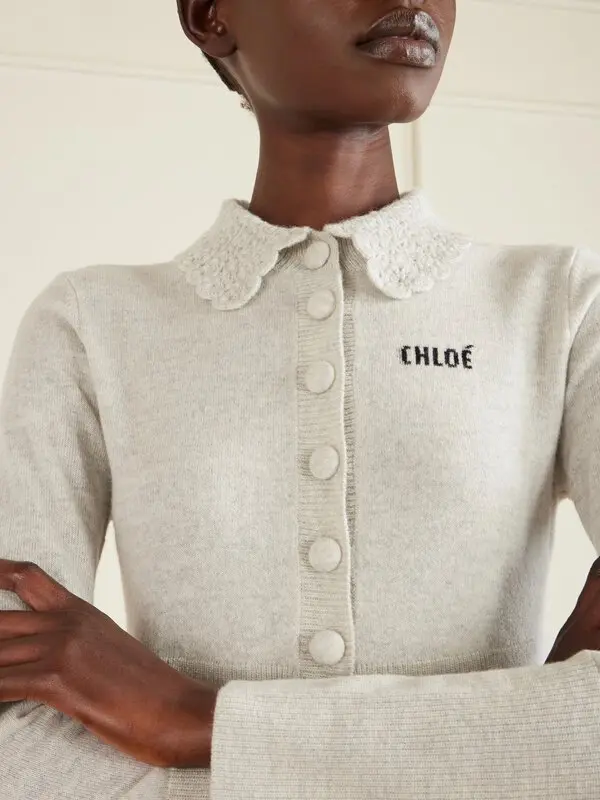 Chloé Crochet-trimmed Wool Cardigan - Gray