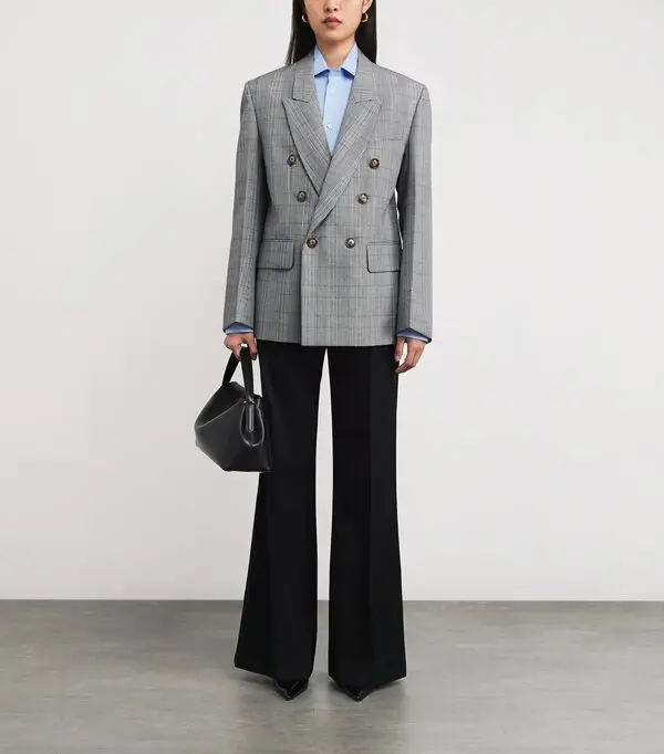 Victoria Beckham Virgin Wool Check Double-breasted Blazer