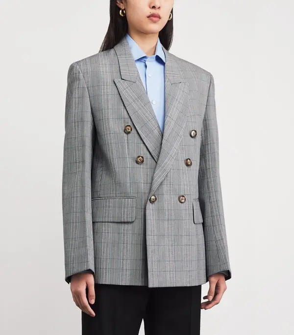 Victoria Beckham Virgin Wool Check Double-breasted Blazer