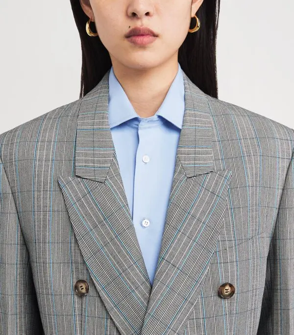 Victoria Beckham Virgin Wool Check Double-breasted Blazer