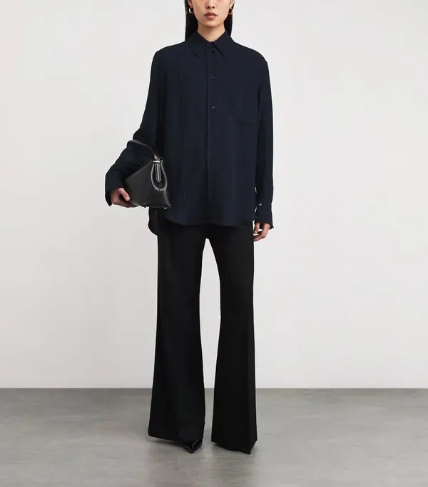 Victoria Beckham Topstitched Pyjama-collar Shirt - Navy