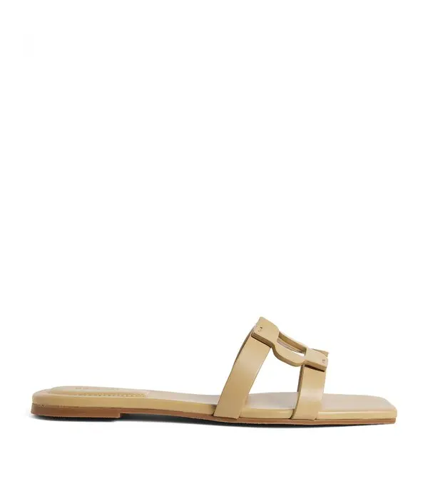 Simkhai Leather Monogram Slides - Beige