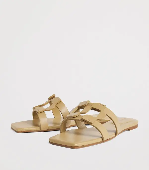 Simkhai Leather Monogram Slides - Beige