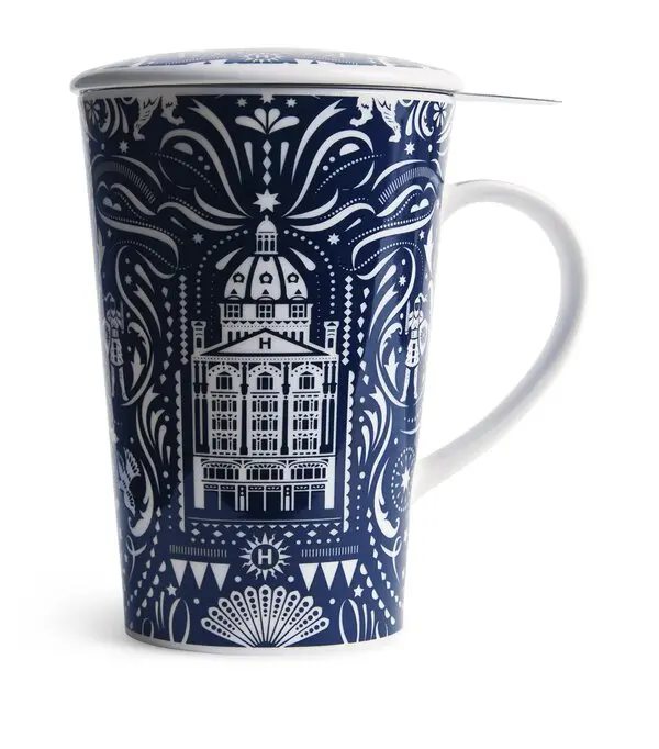 Harrods Bone China Knights Of Brompton Mug And Tea Strainer - Blue