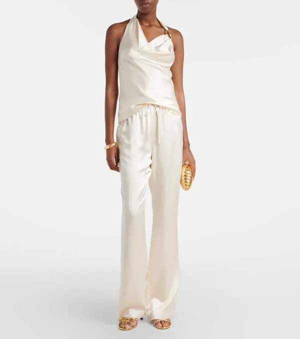 Rebecca Vallance Elise Silk Satin Flared Pants