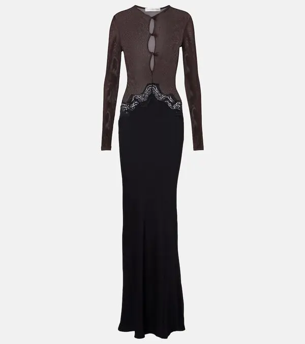 Christopher Esber Cutout Lace-trimmed Jersey Gown - Black
