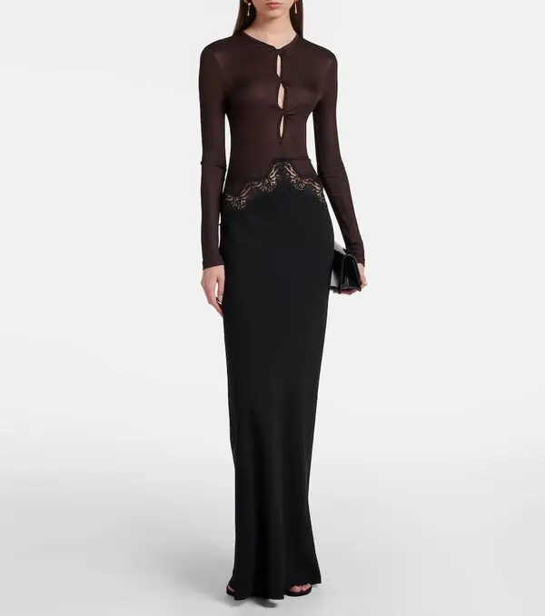 Christopher Esber Cutout Lace-trimmed Jersey Gown - Black