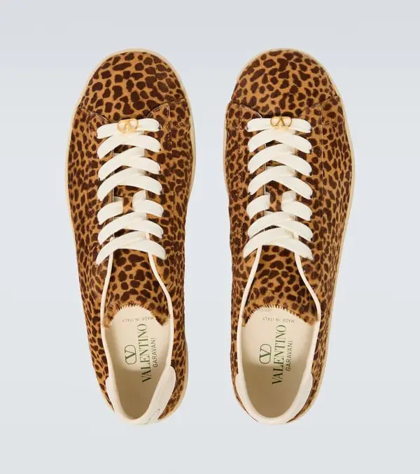 Valentino Garavani Royco Leopard-print Calf Hair Lace-up Sneakers - Brown