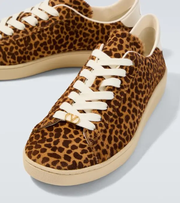 Valentino Garavani Royco Leopard-print Calf Hair Lace-up Sneakers - Brown
