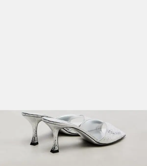 JIMMY CHOO Skye 70 Metallic Leather Mules - Silver