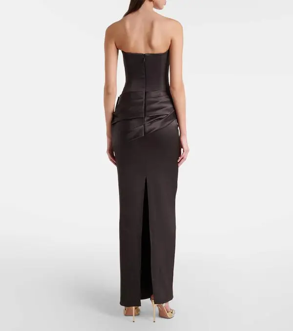 Alex Perry Draped Satin Crepe Bustier Gown