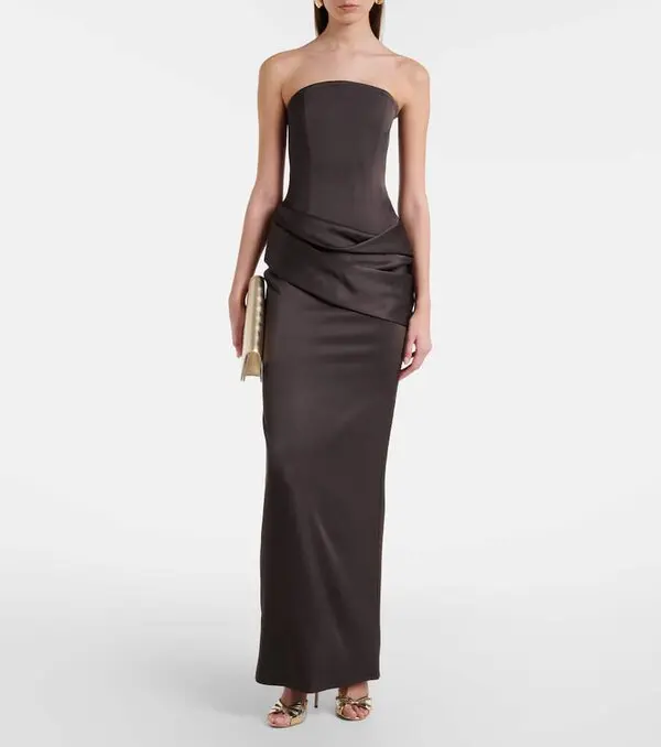 Alex Perry Draped Satin Crepe Bustier Gown