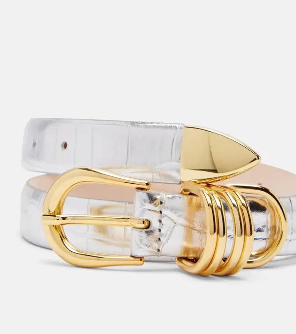DEHANCHE Hollyhock Croc-effect Leather Belt - Silver